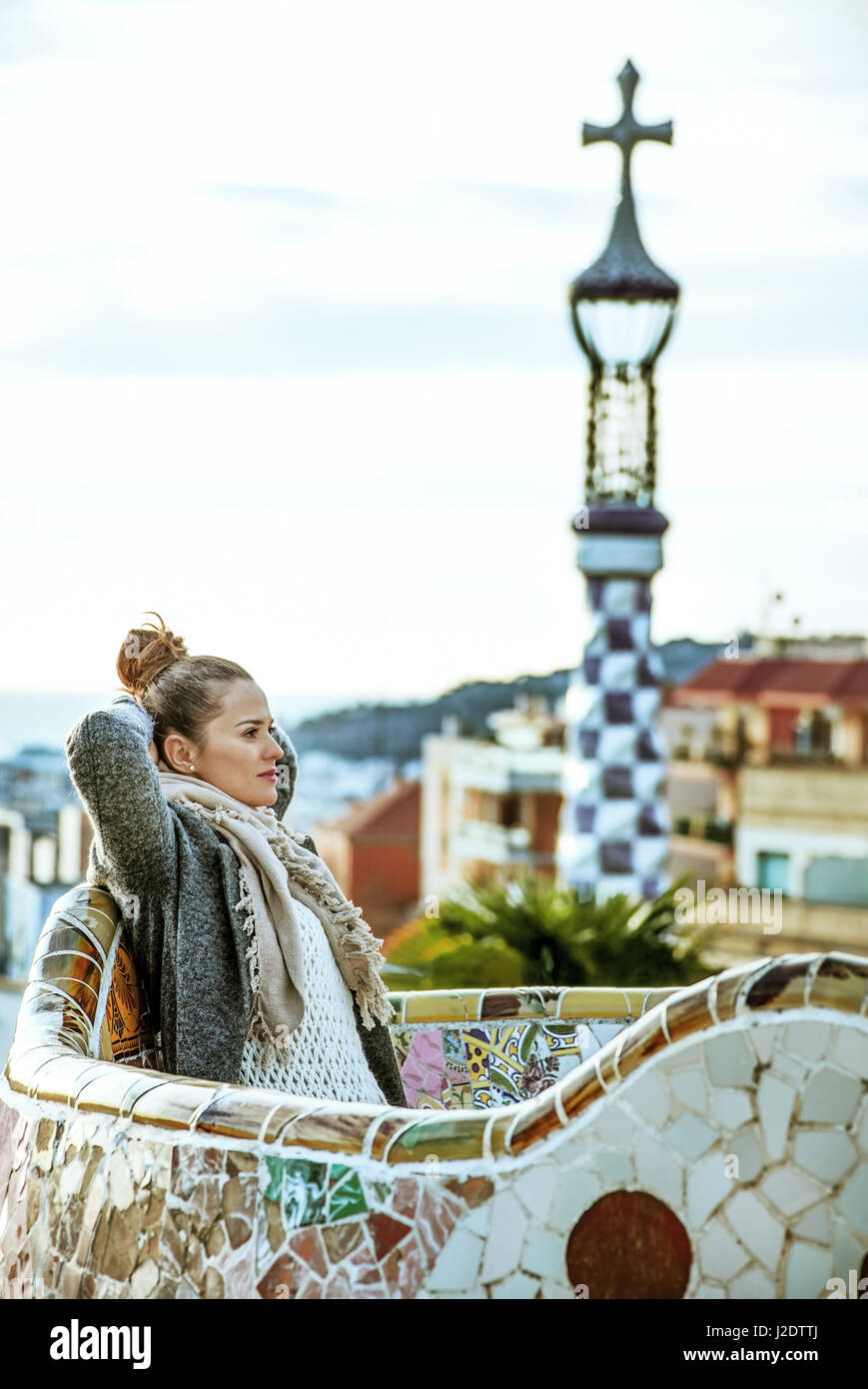 Barcelona signature style. relaxed trendy traveller woman in Barcelona ...