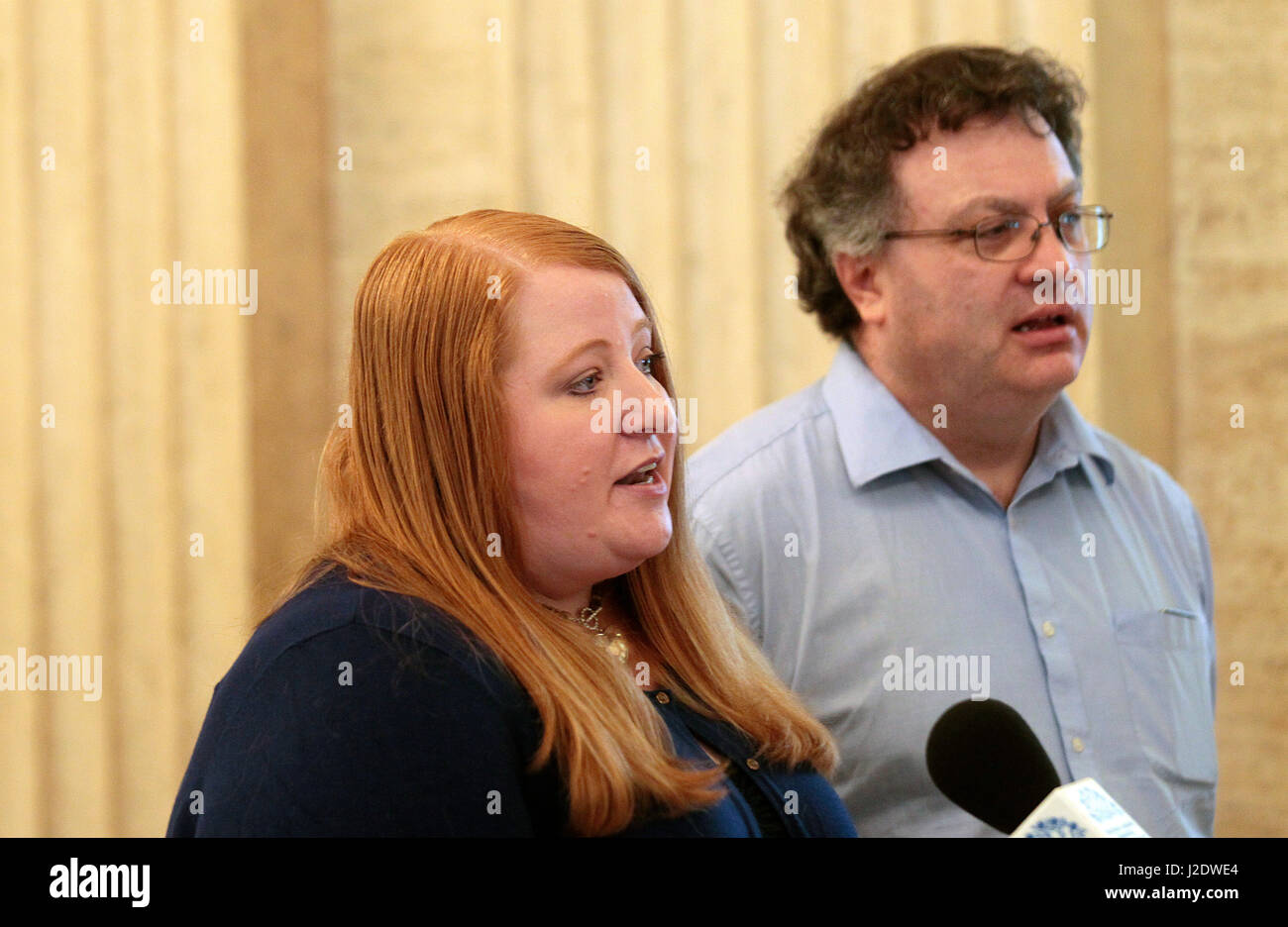 Alliance party leader Naomi Long (left) and Deputy leader Stephen Farry ...