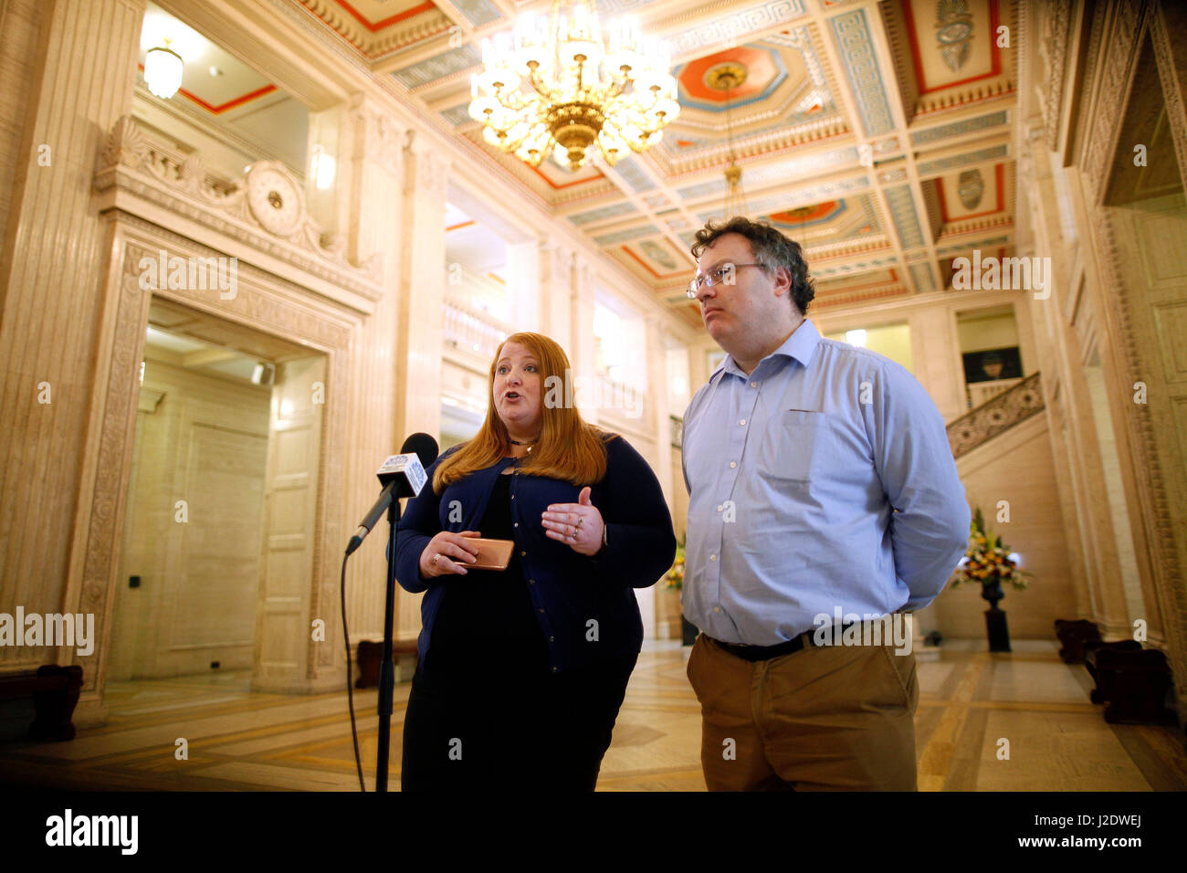 Alliance party leader Naomi Long (left) and Deputy leader Stephen Farry ...