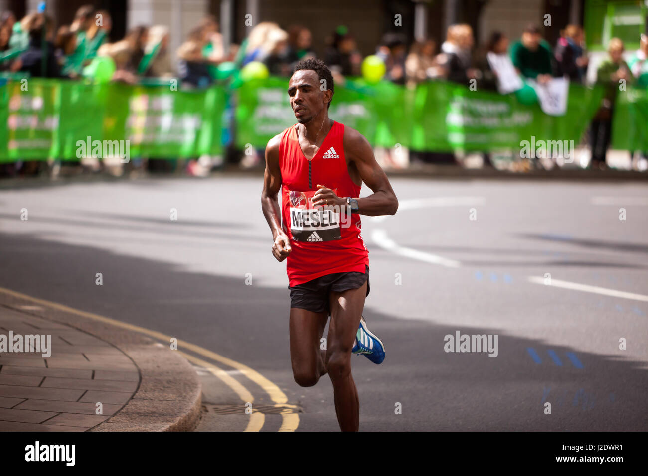 Amanuel Mesel competing for Eritrea, in the 2017 London Marathon. He ...