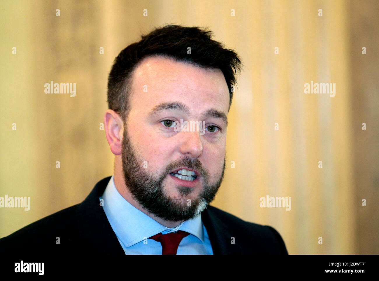 SDLP leader Colum Eastwood during a press conference at the Parliament ...