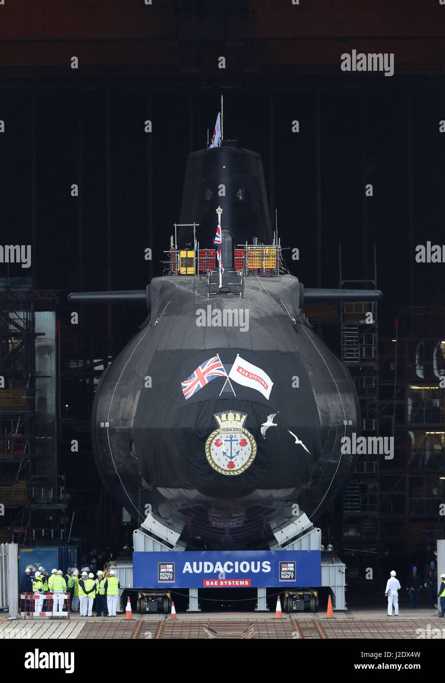 HMS Audacious is taken out of it's indoor ship building complex at BAE ...
