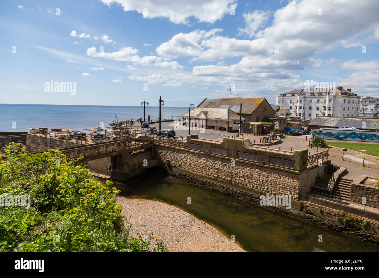 Port Royal in Sidmouth, with the temporary Alma Bridge over the river ...