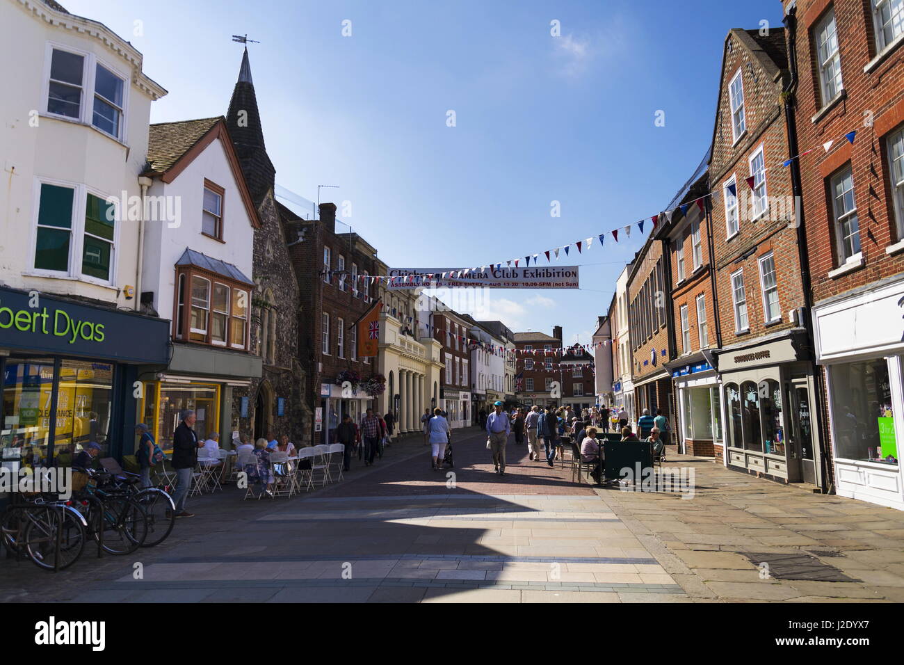 CHICHESTER, UNITED KINGDOM - AUGUST 12: People walk on street on August ...