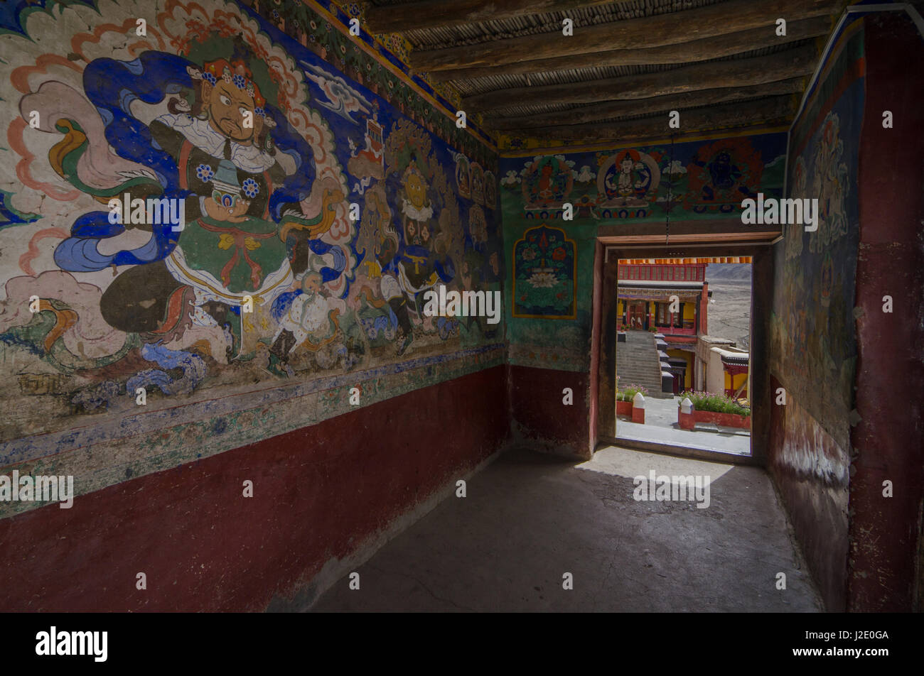 Paintings inside Gompa Stock Photo - Alamy