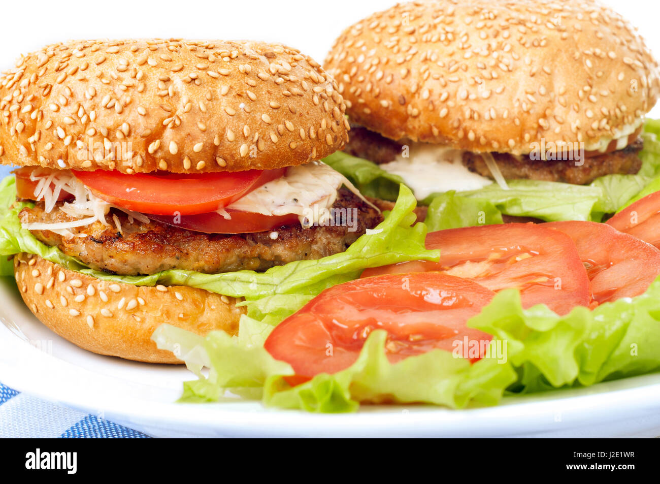 Delicious fresh homemade burger on a fabric background Stock Photo - Alamy