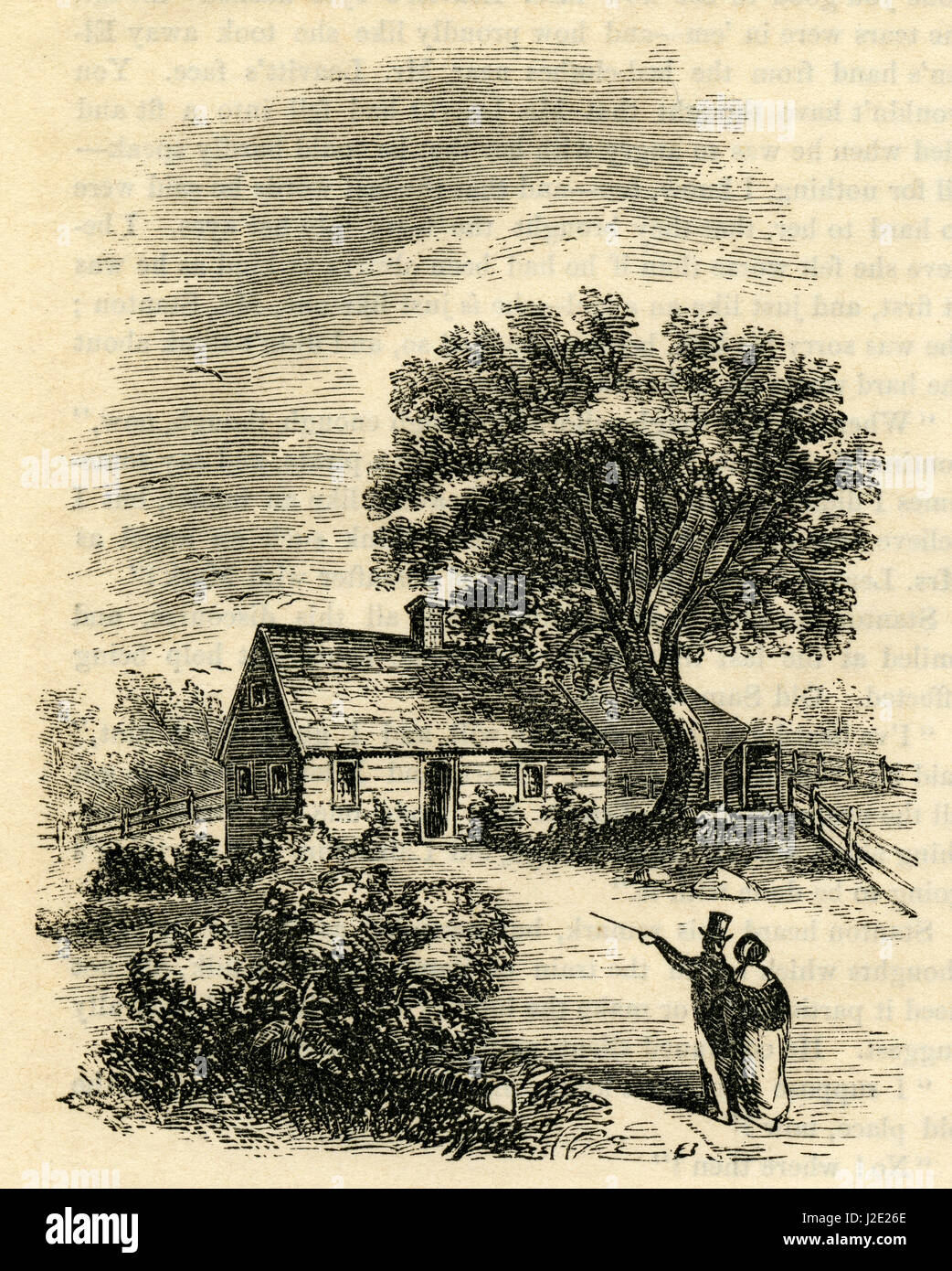 Antique 1854 engraving, "House in which Daniel Webster was Born ...