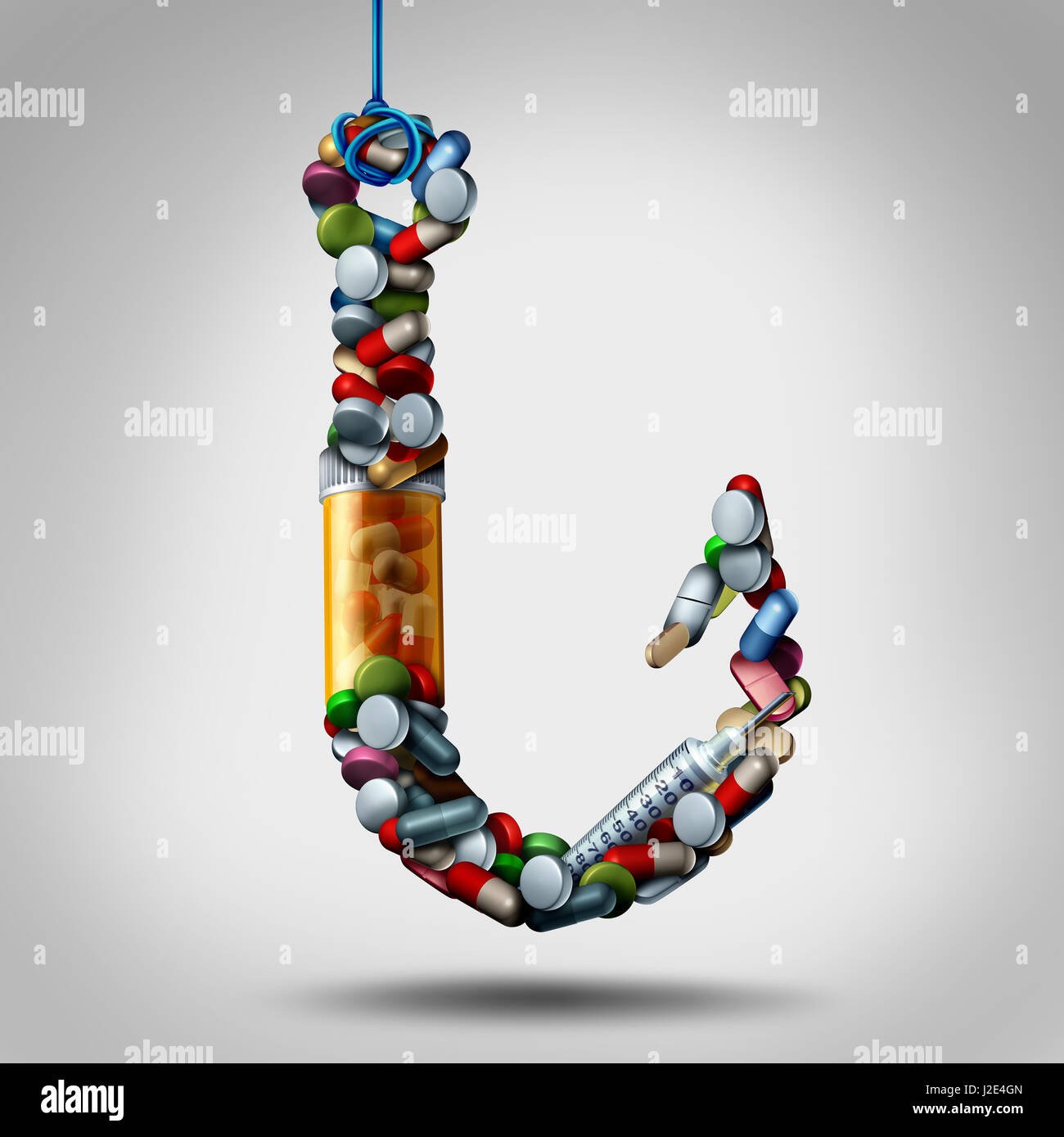 Hooked on medicine and addiction to meds as opiods risk as a hook made ...