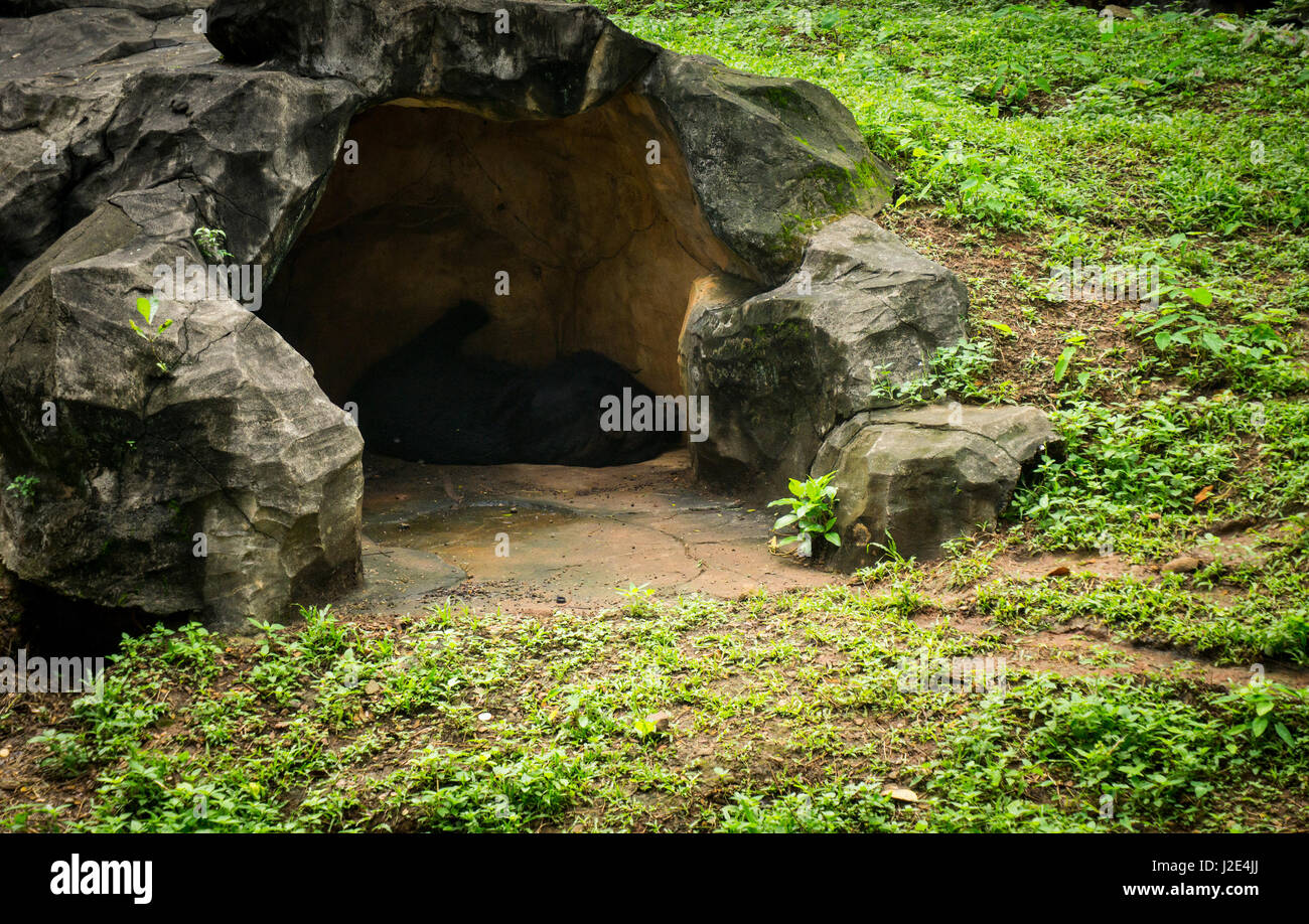 An artificial cave made from cement with hill photo taken in Jakarta ...