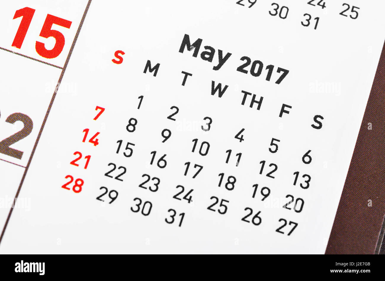 Close up May 2017 calendar page Stock Photo - Alamy