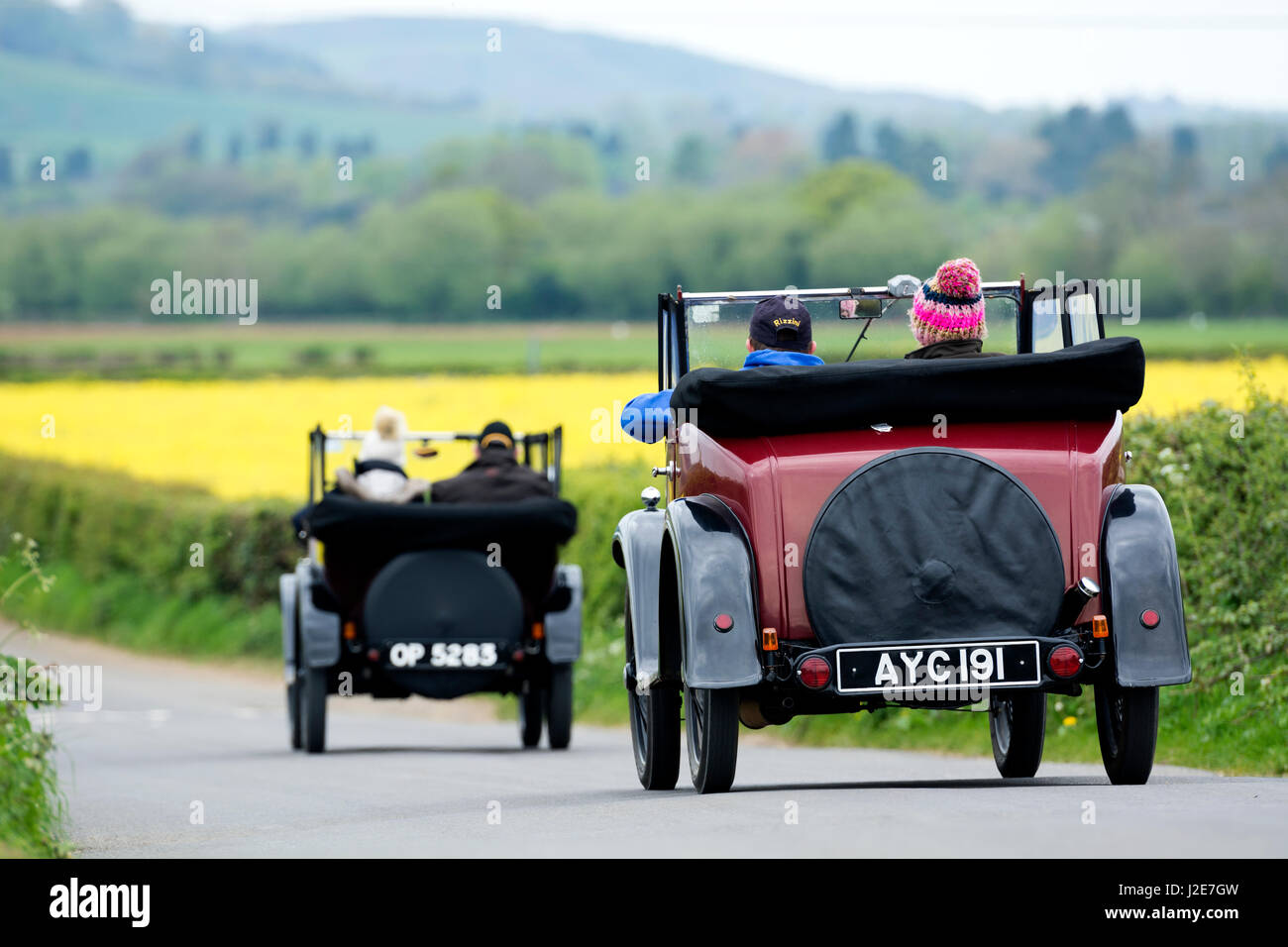 Austin Seven cars on a country road in the Cotswolds, Gloucestershire ...