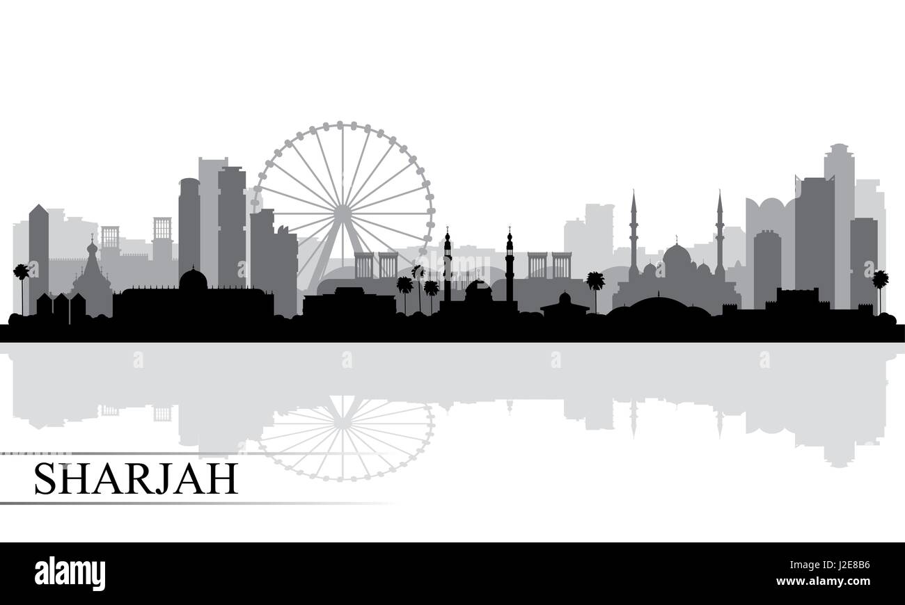 Sharjah city skyline silhouette background, vector illustration Stock ...