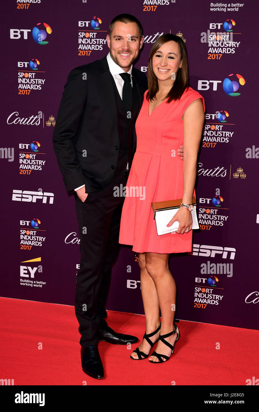 Jessica Ennis-Hill and Andy Ennis-Hill attending the BT Sport Industry ...