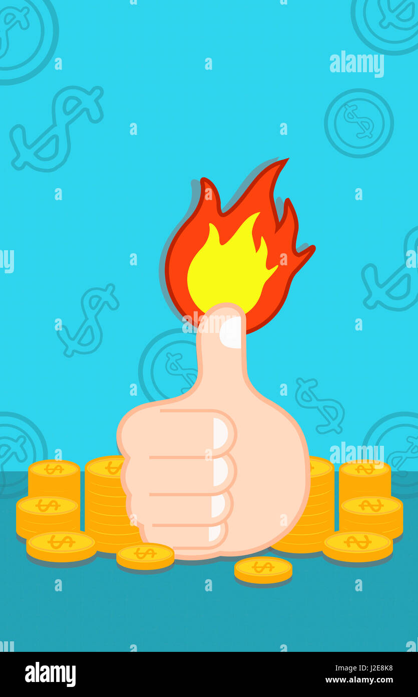 Thumb up sign with flame Stock Photo - Alamy