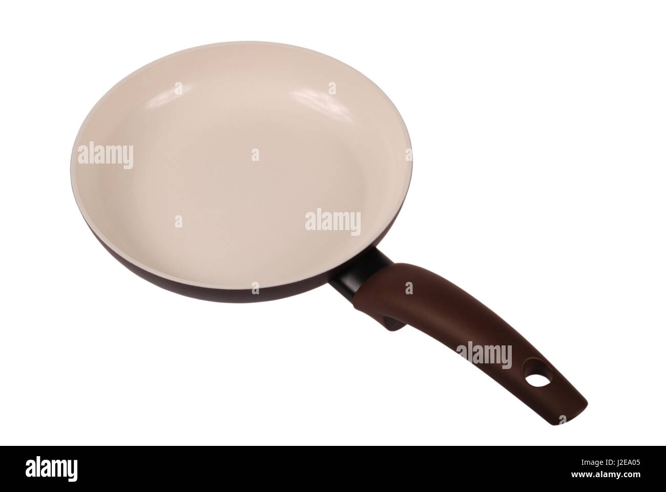 Photo of brown ceramic frying pan isolated on white background with ...