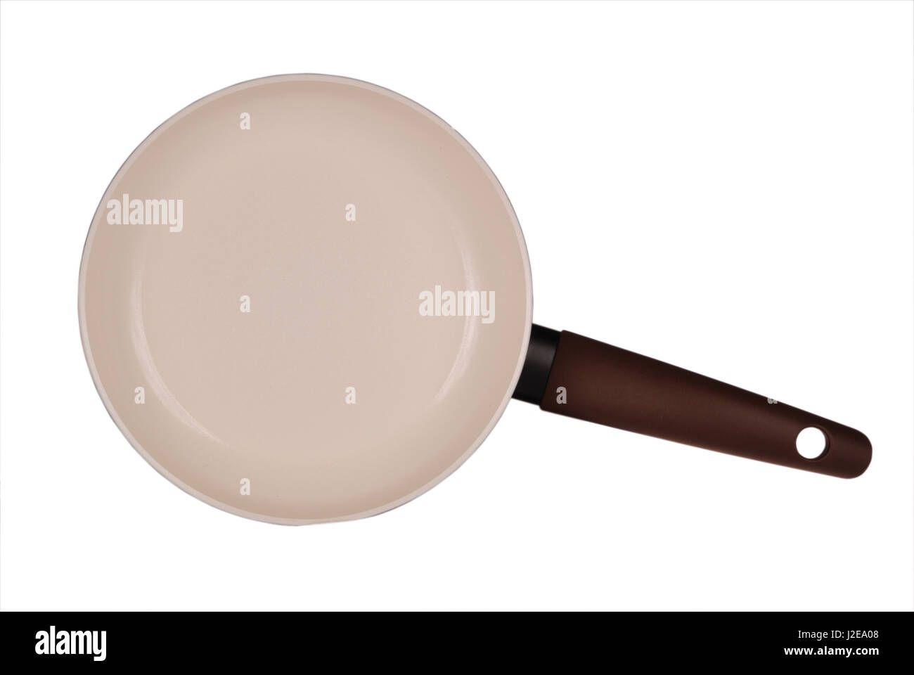 Photo of brown ceramic frying pan isolated on white background with ...