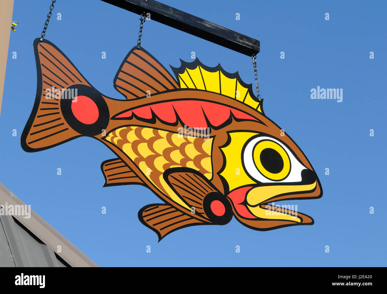 Canada, British Columbia, Vancouver. Painted Rock Cod sign, Cowichan ...