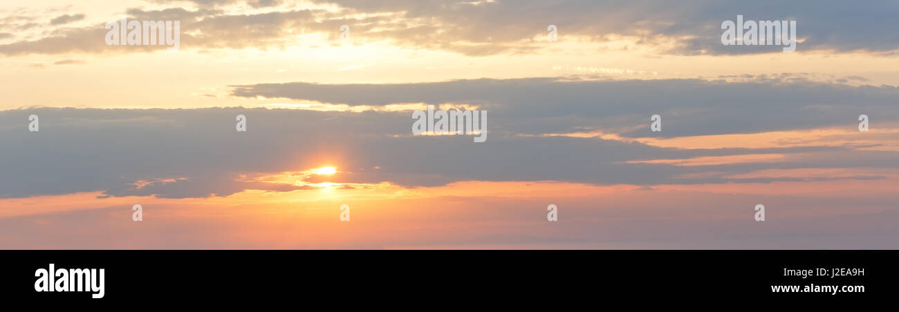 Summer sunrise sky panorama with clouds. Summer morning good weather ...