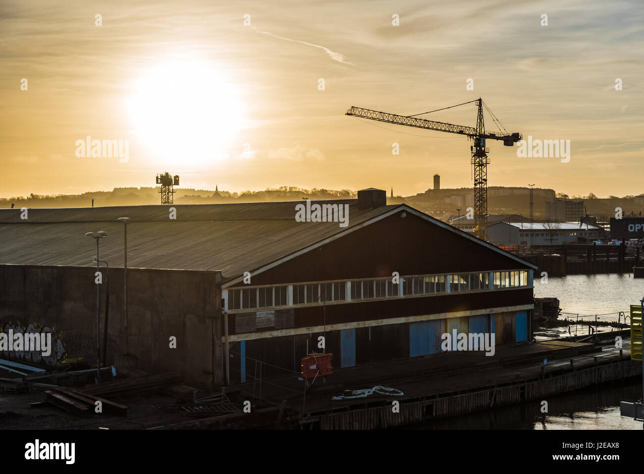 Sunset fog orange yellow sky above sight scene Stock Photo - Alamy