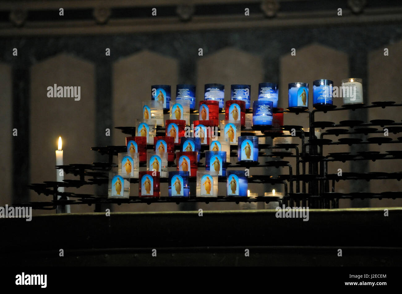 France, Rhone-Alpes, Lyon. Votive candles, Basilica Notre-Dame de ...