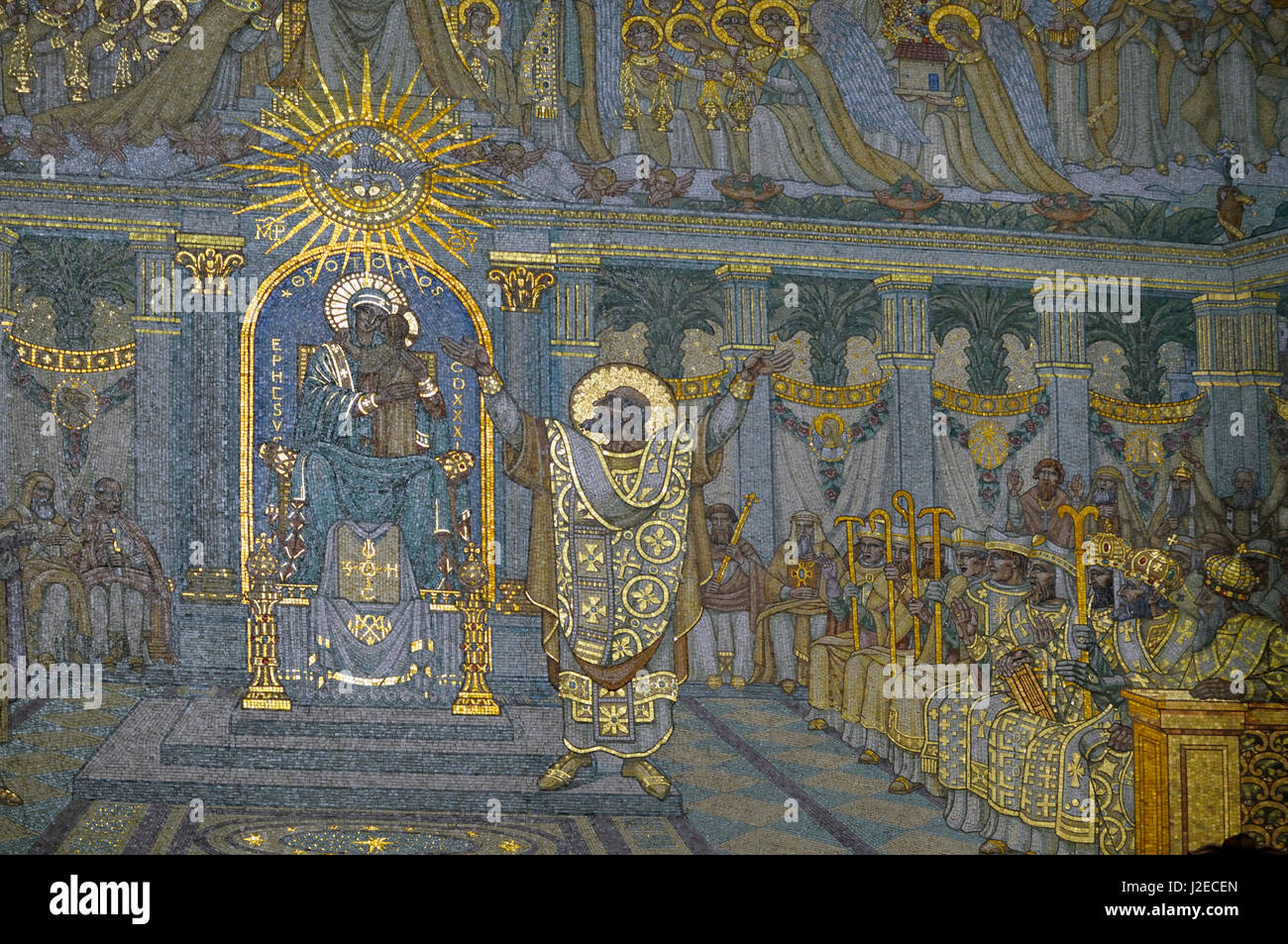 France, Rhone-Alpes, Lyon. Religious mosaic at the Basilica Notre-Dame ...