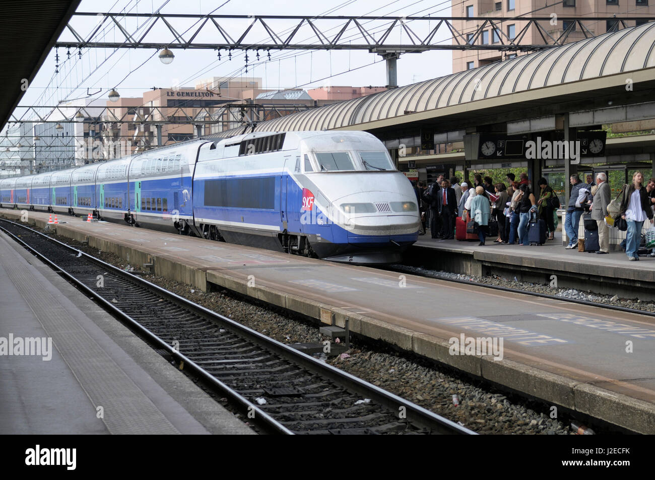 France, Rhone-Alpes, Lyon. SNCF train arriving at Gare de Lyon Part ...