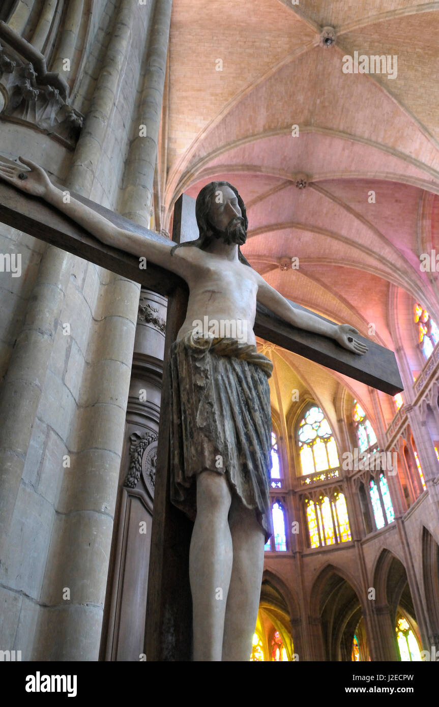 France, Burgundy, Nievre, Nevers. Crucifix in Nevers Cathedral ...