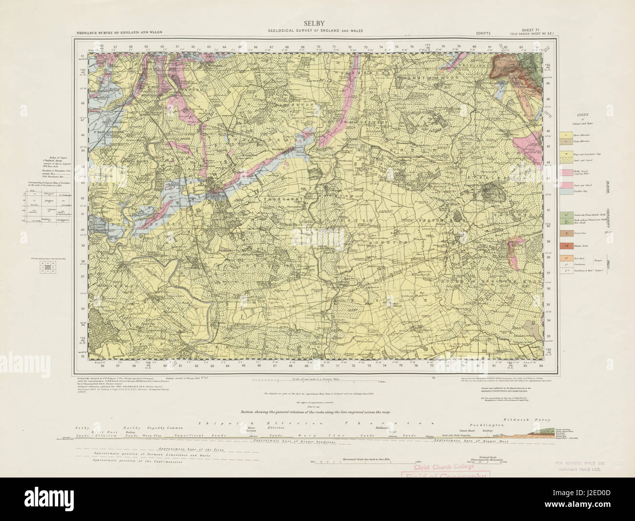 Selby. Vintage geological survey map. Sheet 71. Yorkshire River Ouse ...