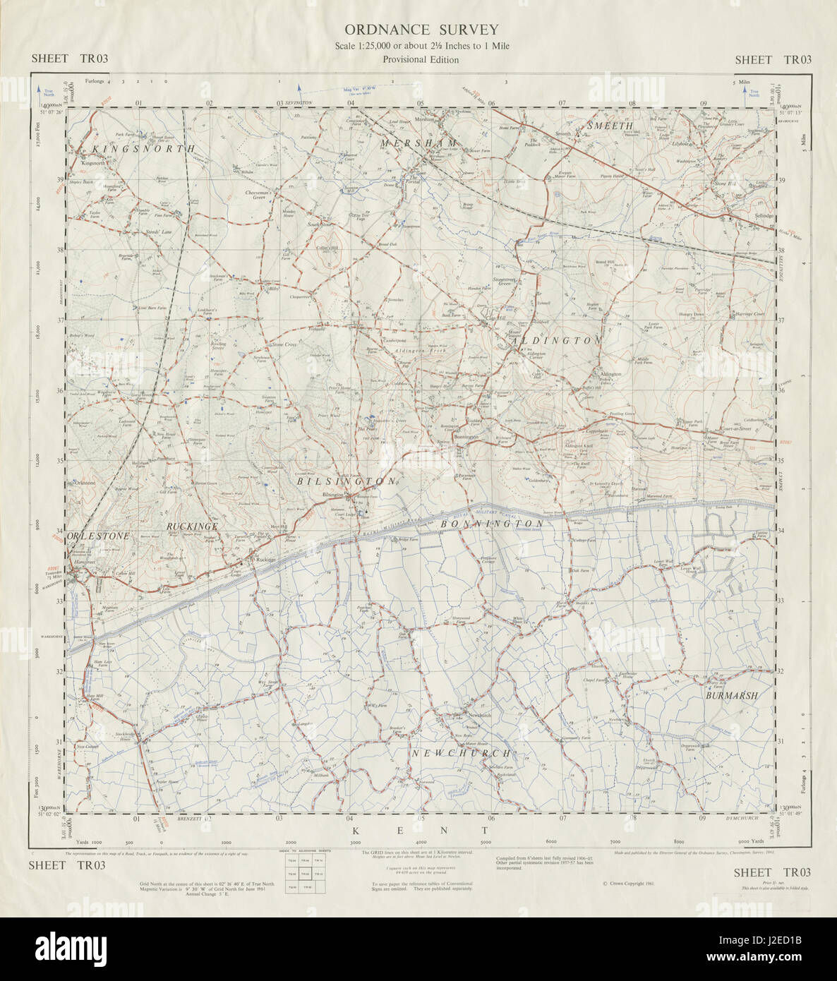 Vintage Ordnance Survey OS map sheet TR03 Mersham Smeeth Ruckinge 1961 ...