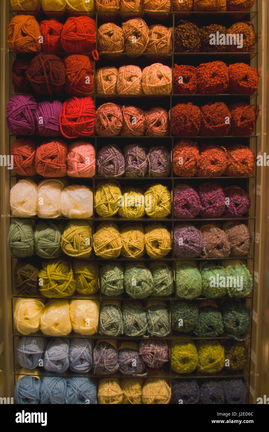 Display of yarn for knitting in a yarn shop in Versailles, France Stock ...