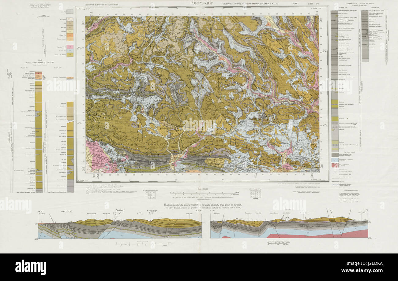 Pontypridd. Vintage geological survey map. Sheet 248. Wales Rhondda ...