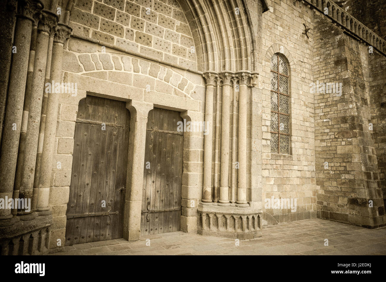 Abbey door, Mont Saint-Michel monastery, Normandy, France Stock Photo ...