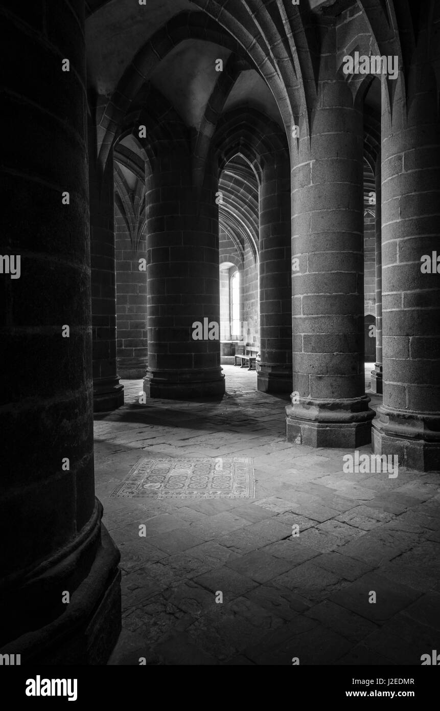 Abbey interior, Mont Saint-Michel monastery, Normandy, France Stock ...