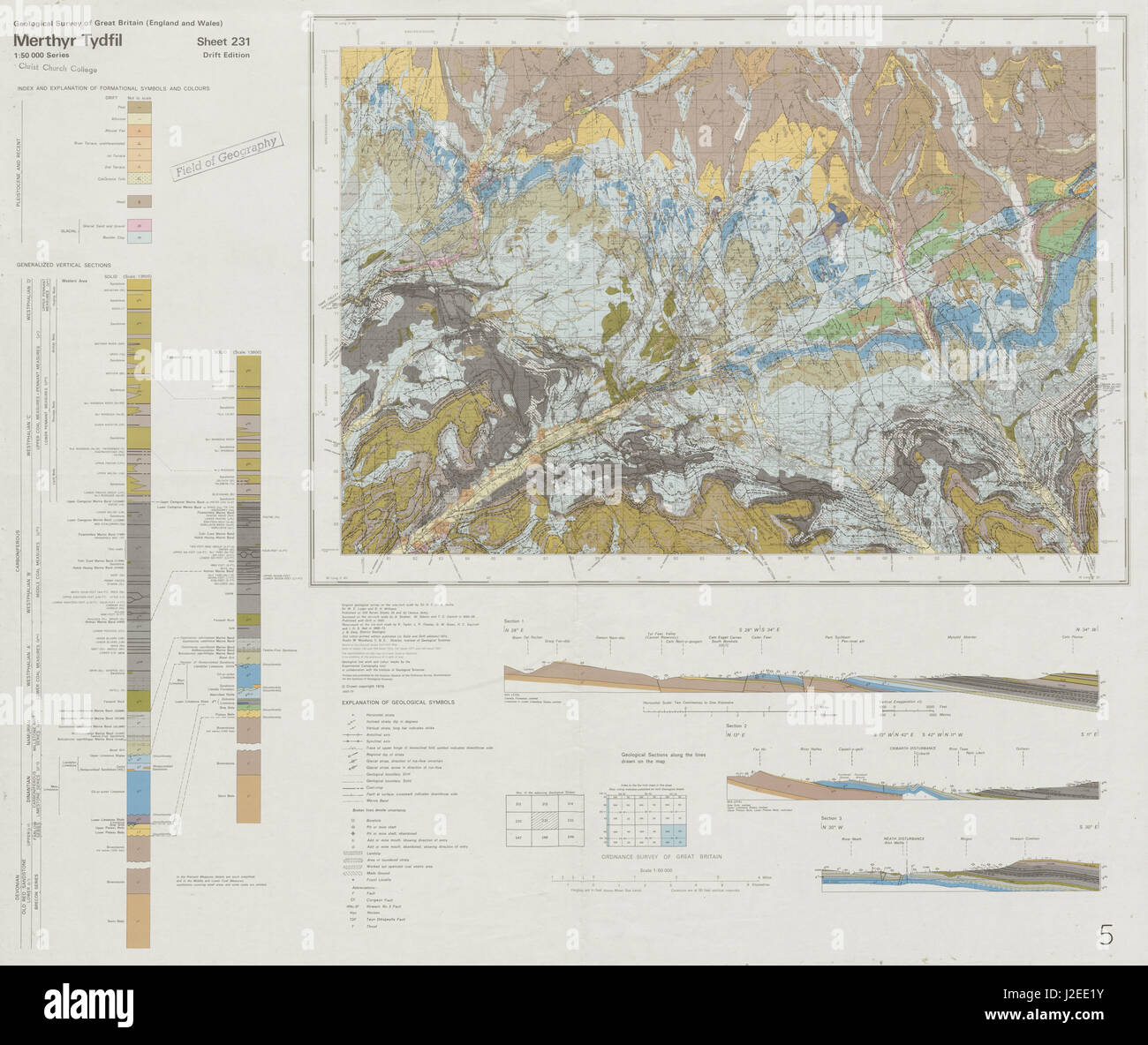 Merthyr Tydfil. Geological survey map. Sheet 231. Wales Brecon Beacons ...