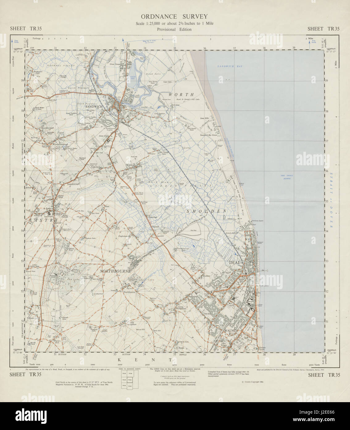 Vintage Ordnance Survey OS map sheet TR35 Deal Sandwich Northbourne ...
