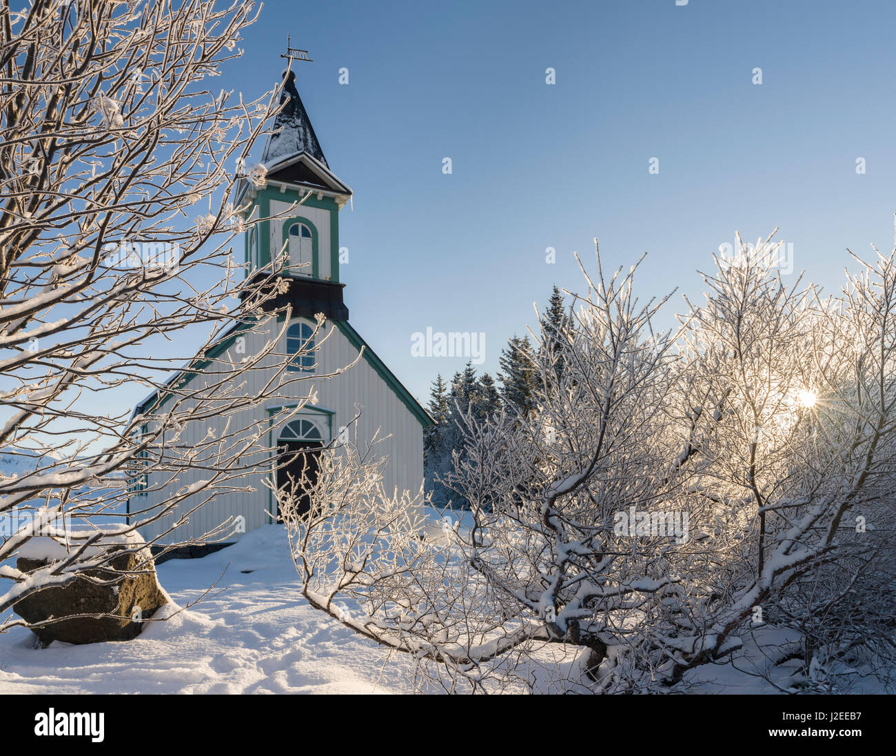 The church of Thingvellir in the Thingvellir National Park in Iceland ...