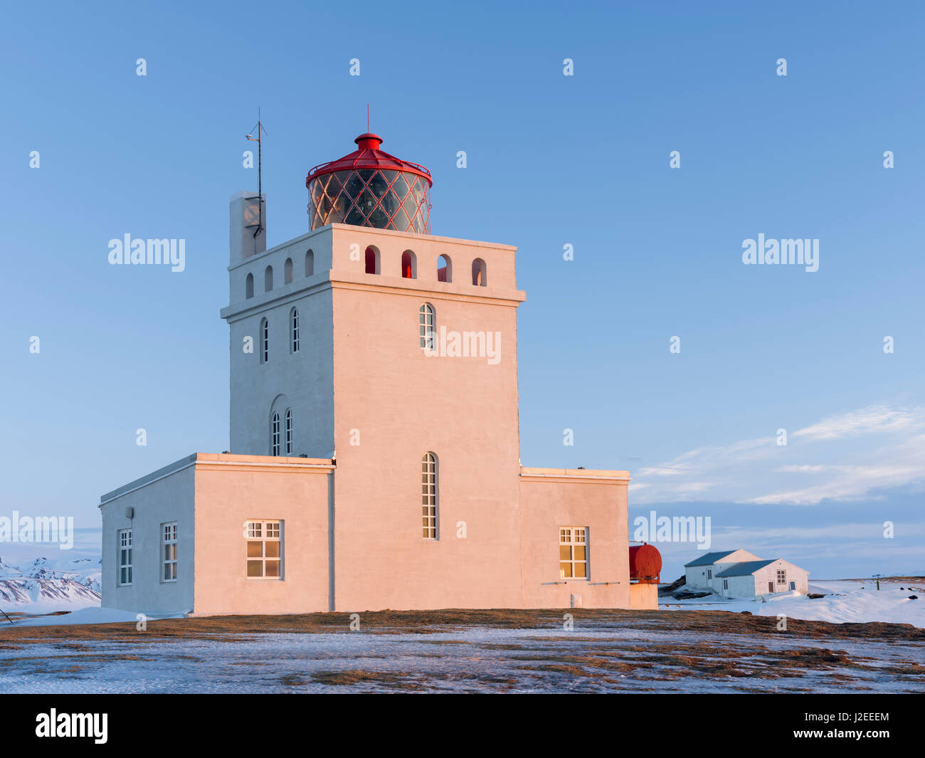 The lighthouse at cape Dyrholaey. Coast of the North Atlantic near Vik ...
