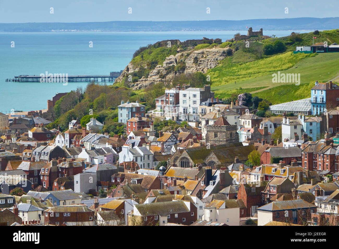 View over Hastings Old Town from East Hill to the Castle on Castle Hill ...