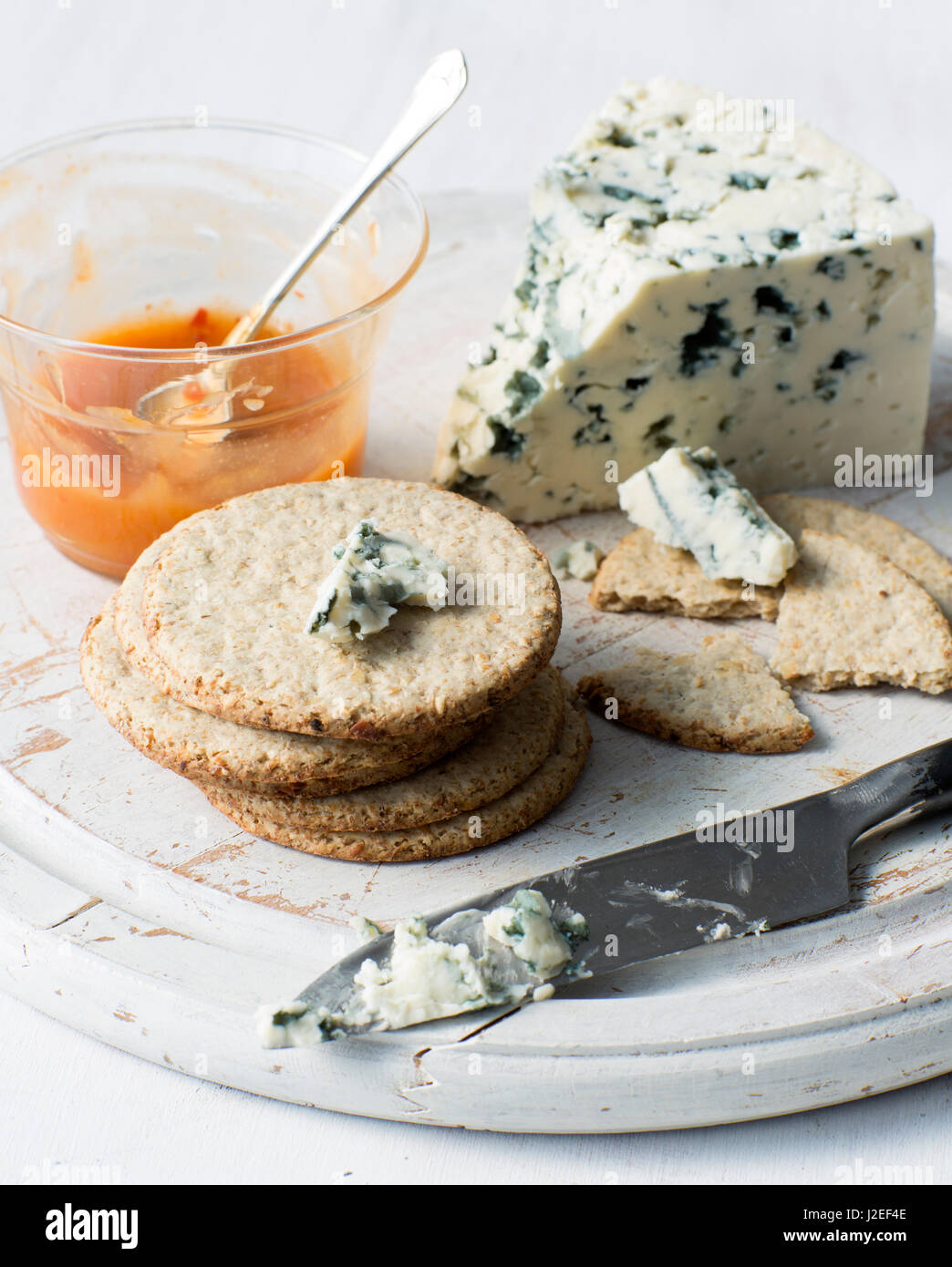 Stilton and oat biscuits Stock Photo - Alamy