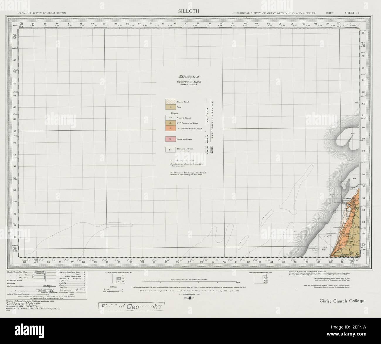 Silloth. Vintage geological survey map. Sheet 16. Cumbria Beckfoot 1964 ...