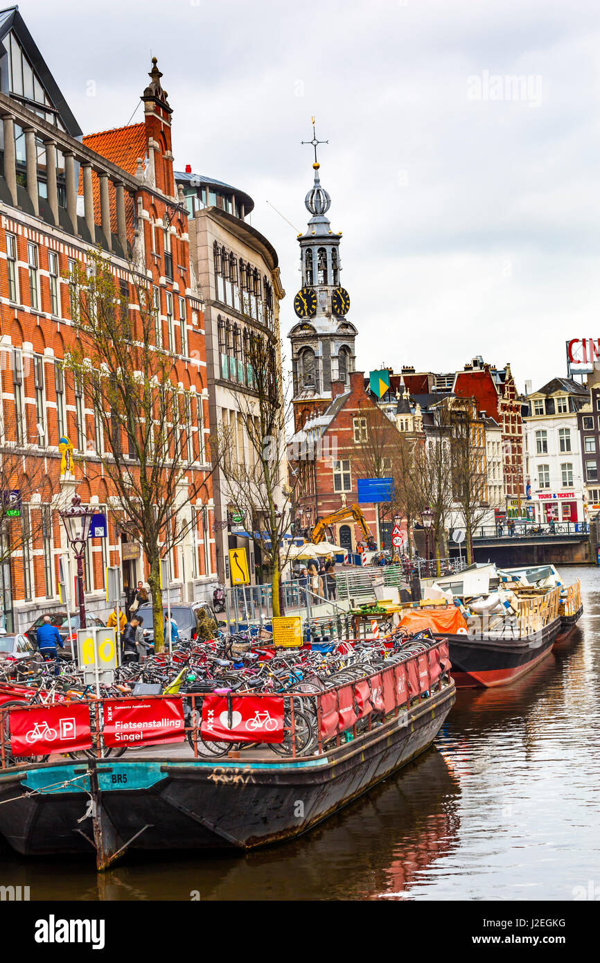Boat Bicycle Parking Lot Munttoren Flower Market Singel Canal Amsterdam ...
