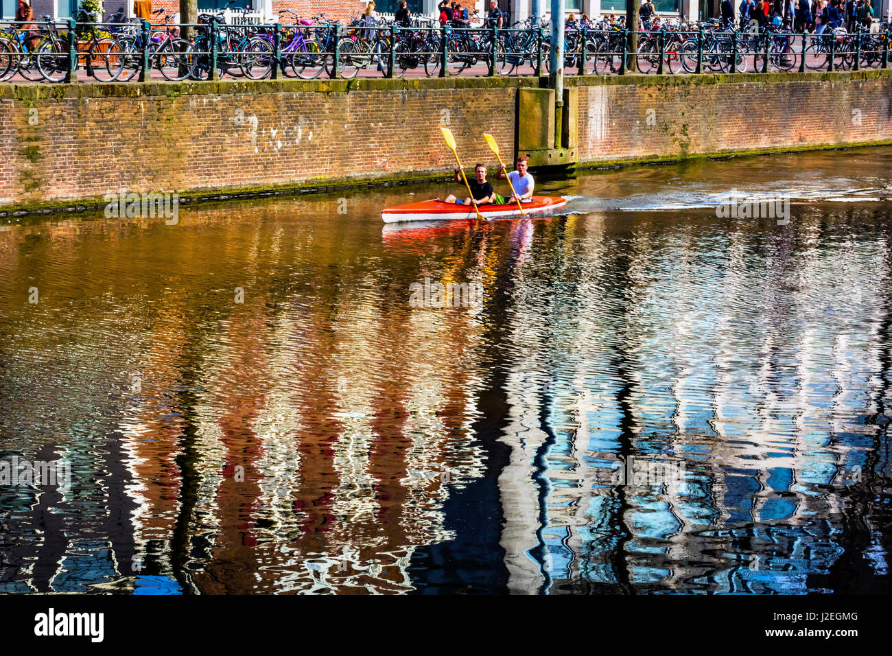 Kayak Rowing Reflection Singel Canal Amsterdam Holland Netherlands ...