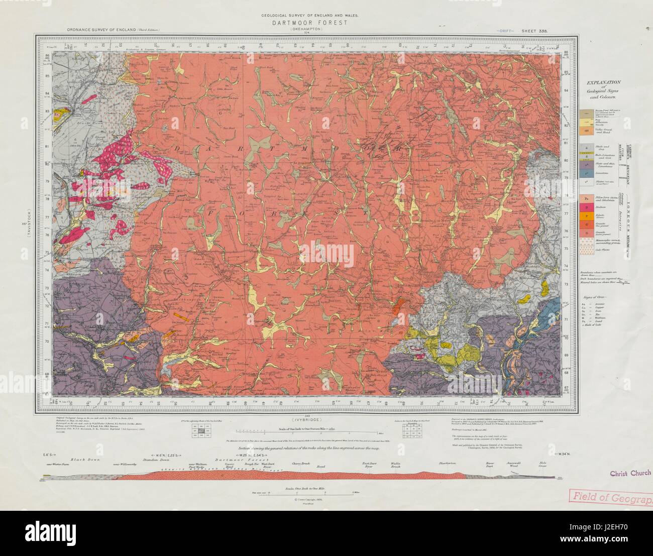 Dartmoor Forest. Geological survey map. Sheet 338. Devon North Bovey ...