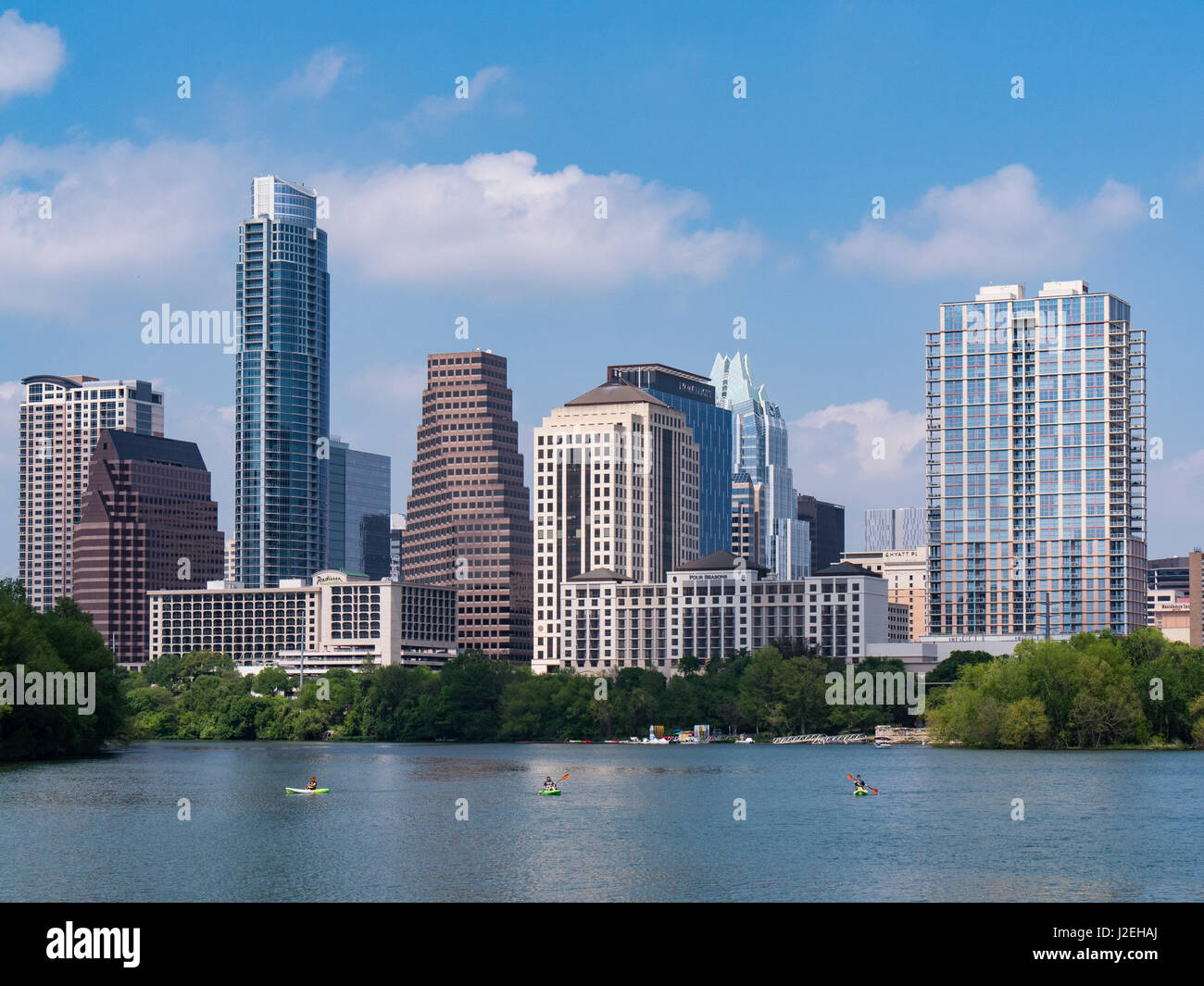Skyline from the Boardwalk Trail at Lady Bird Lake, Austin, Texas Stock ...