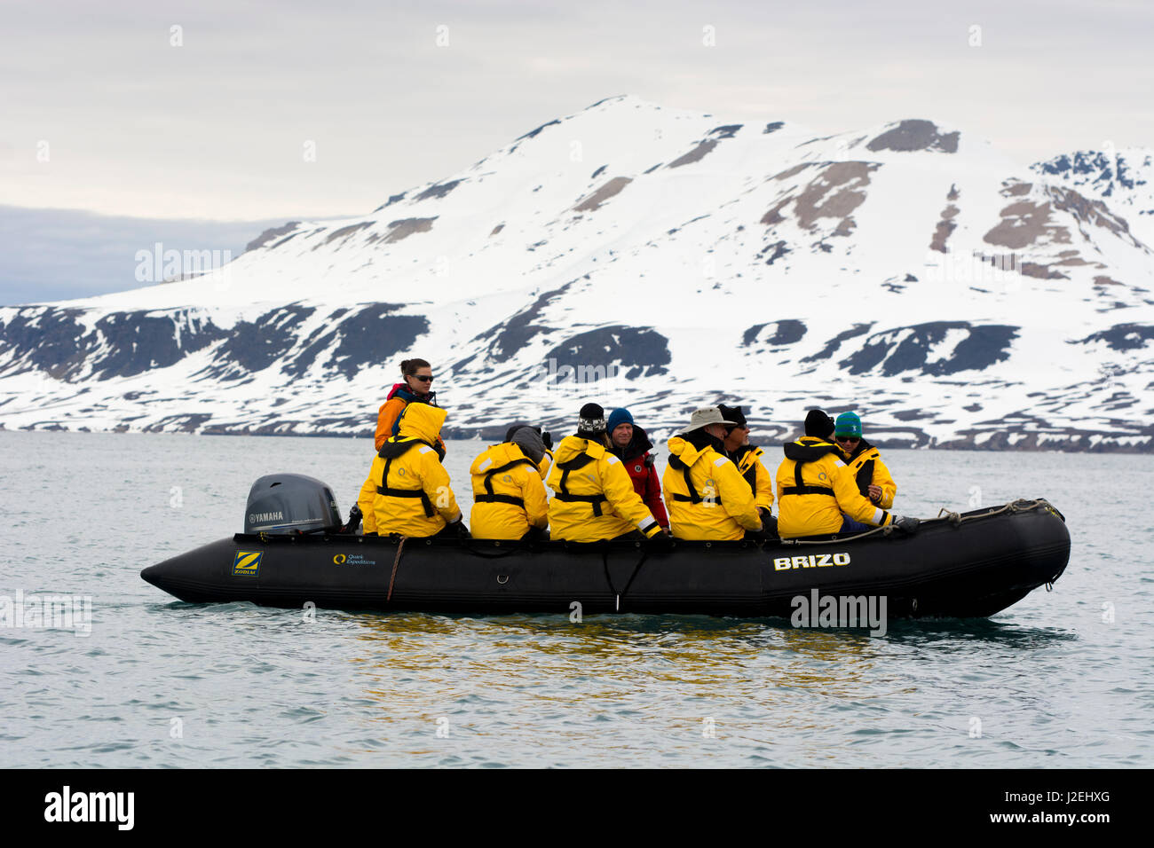 Norway. Svalbard. Krossfjord. Zodiac cruising in the fjord Stock Photo ...