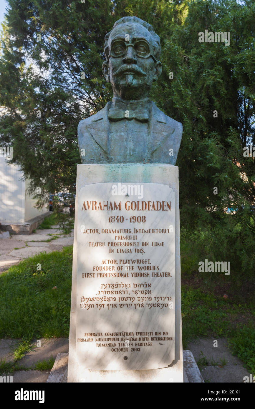 Romania, Moldavia, Iasi, bust of Avraham Goldfaden, founder of the ...