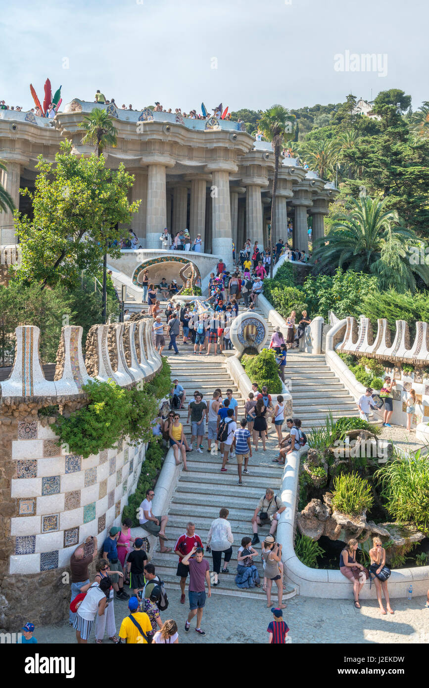 Spain, Barcelona, Park Guell, The Dragon staircase (Large format sizes ...