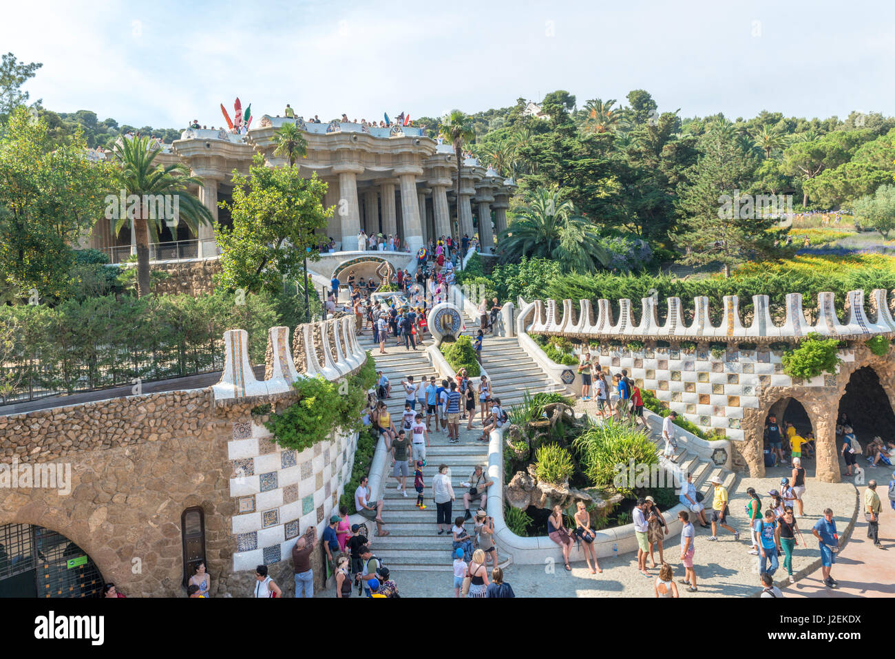 Spain, Barcelona, Park Guell, The Dragon staircase (Large format sizes ...