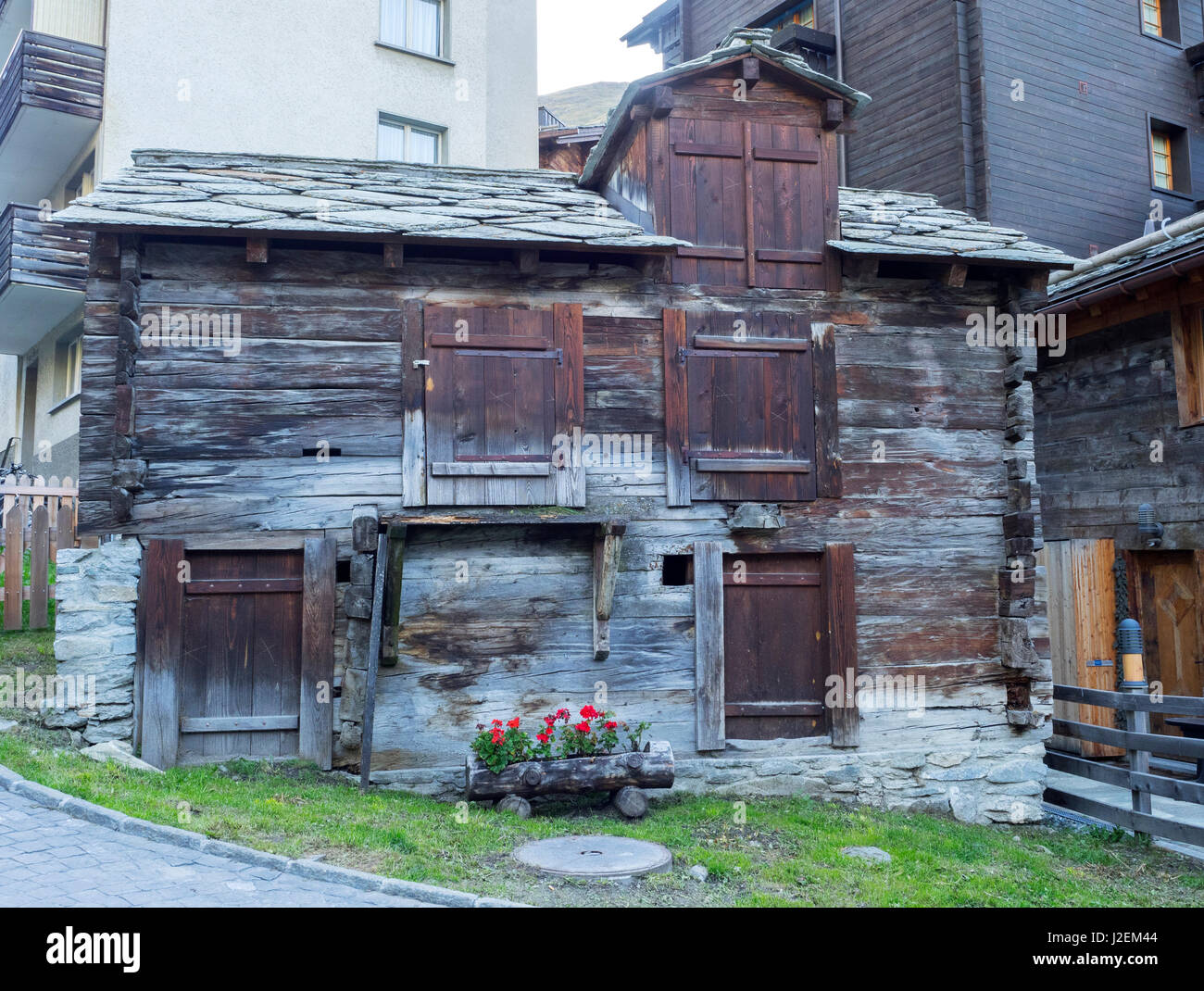 Switzerland, Zermatt, Old Town (Hinterdorf), oldest part of the village ...