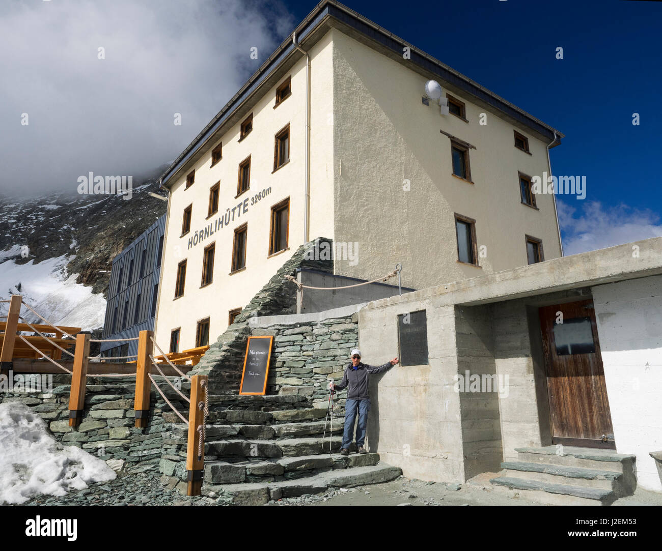 Switzerland, Zermatt, Hornli Hut, base camp on Matterhorn for climbing ...